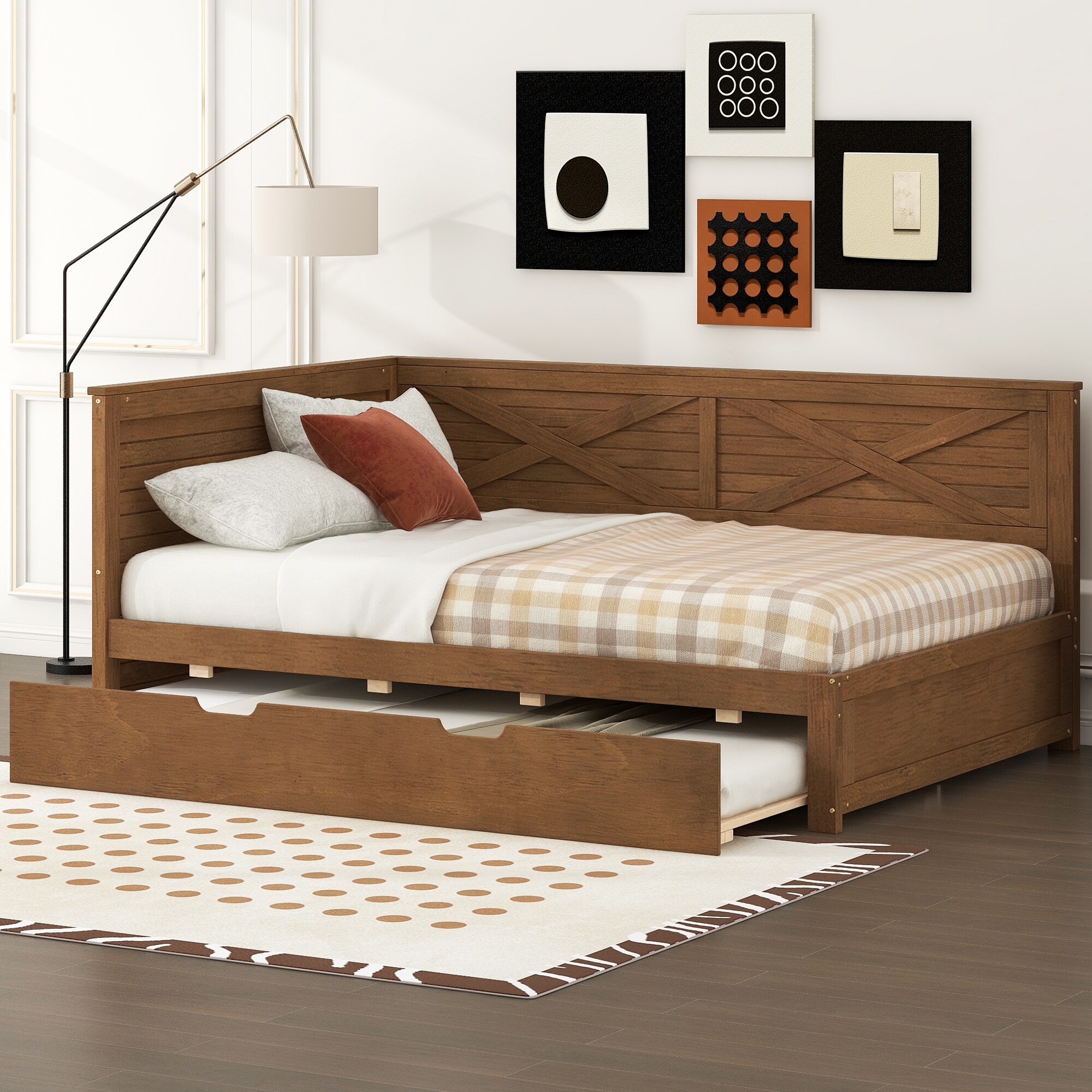 Rustic Style Twin Size Wood Daybed With Trundle